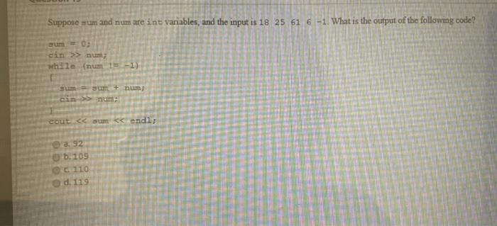 Solved Suppose Sum And Num Are Int Variables And The Input 8159