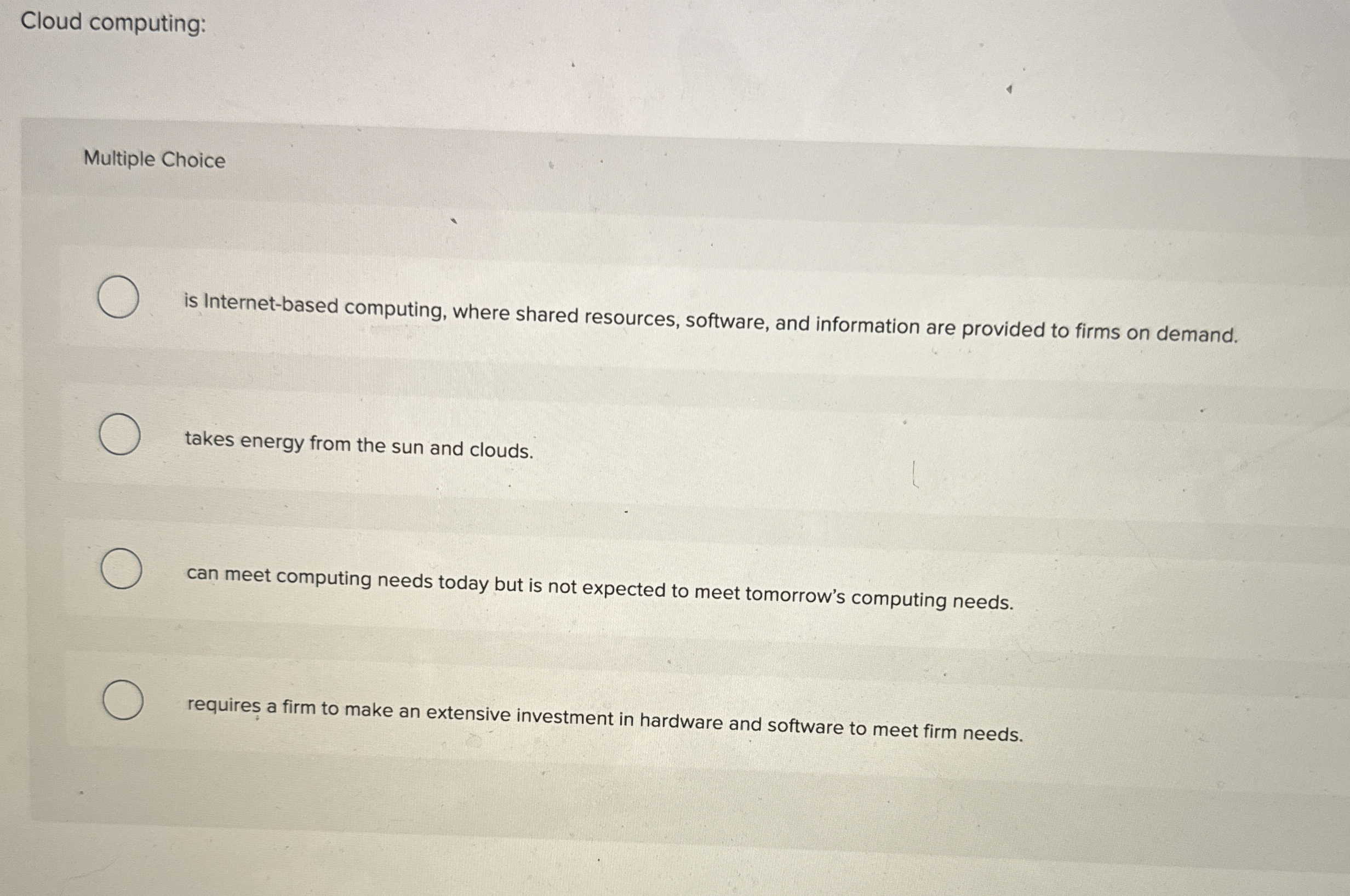 Solved Cloud computing:Multiple Choiceis Internet-based | Chegg.com
