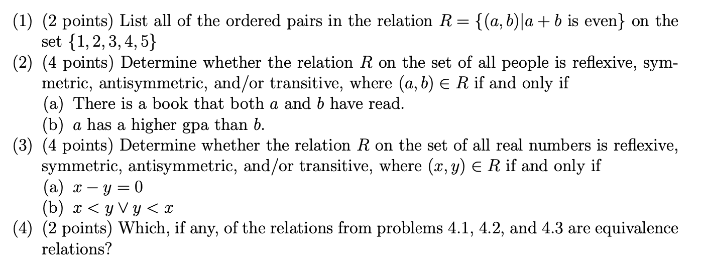 Solved 1 2 ﻿points ﻿list All Of The Ordered Pairs In The 