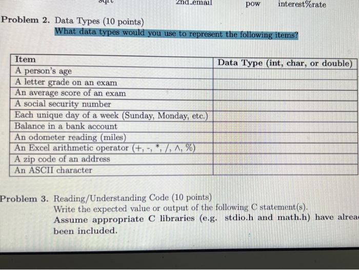 Solved what data types would you use to represent the | Chegg.com