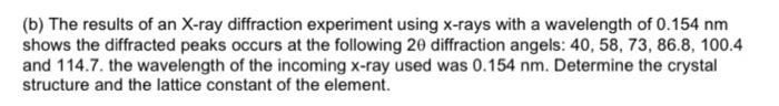 Solved (b) The results of an X-ray diffraction experiment | Chegg.com