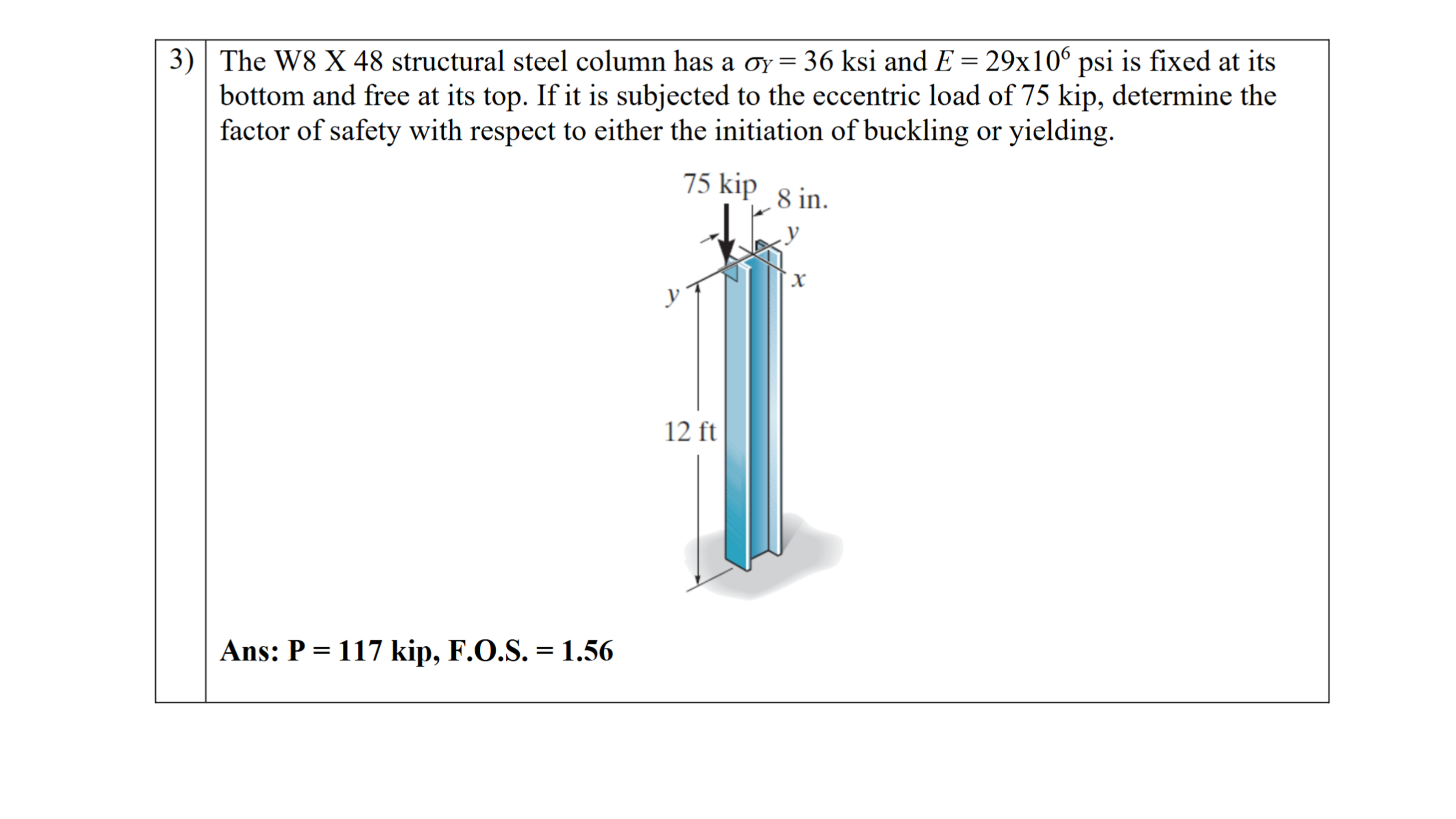 The W8 ﻿x 48 ﻿structural Steel Column Has A σy 36
