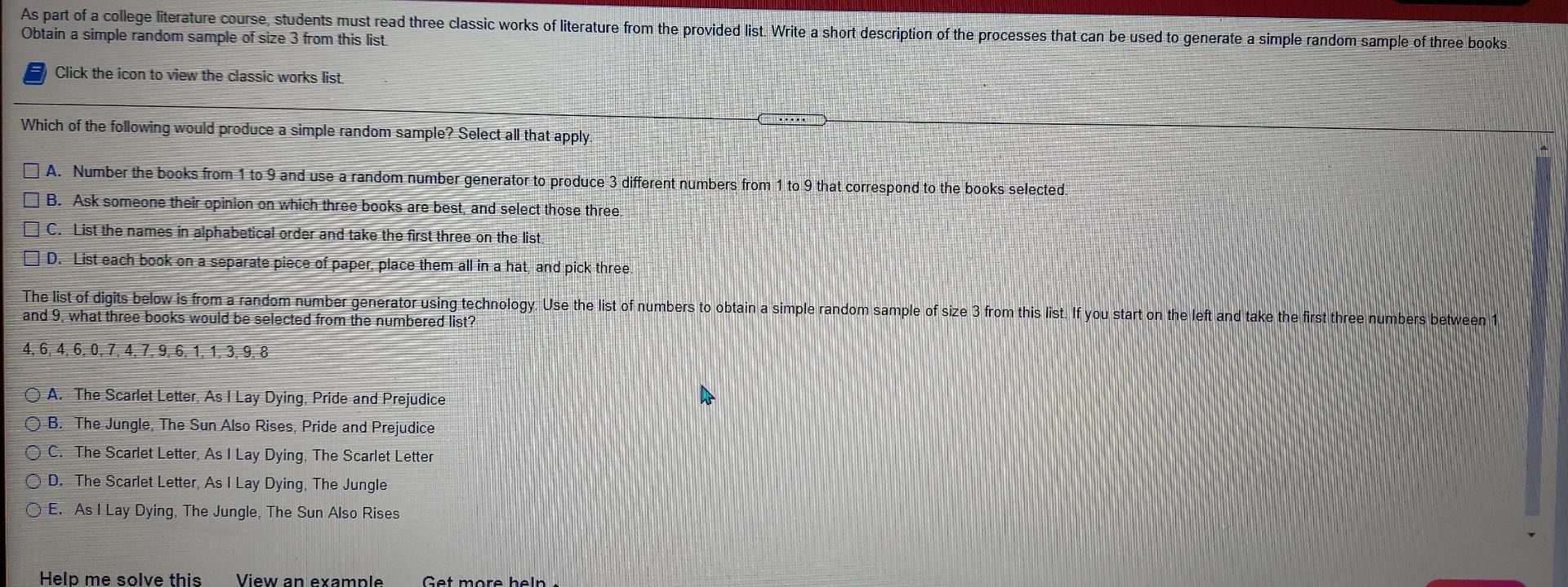 Solved As part of a college literature course students must | Chegg.com