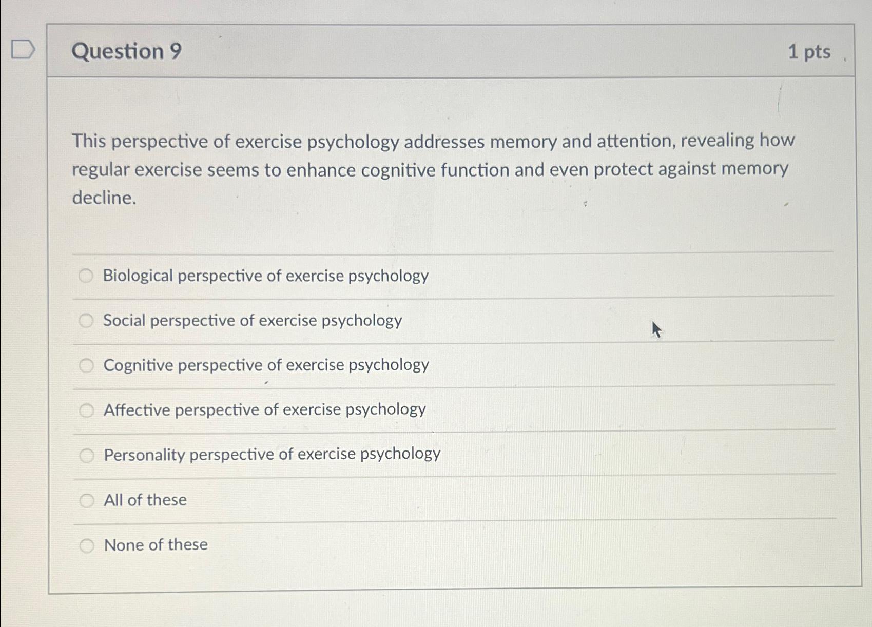 Solved Question 91 ﻿ptsThis perspective of exercise | Chegg.com