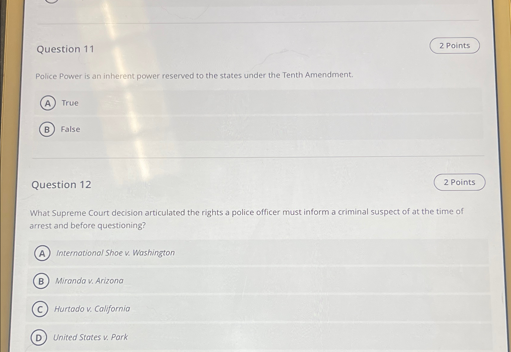 Solved Question 112 ﻿PointsPolice Power is an inherent power | Chegg.com
