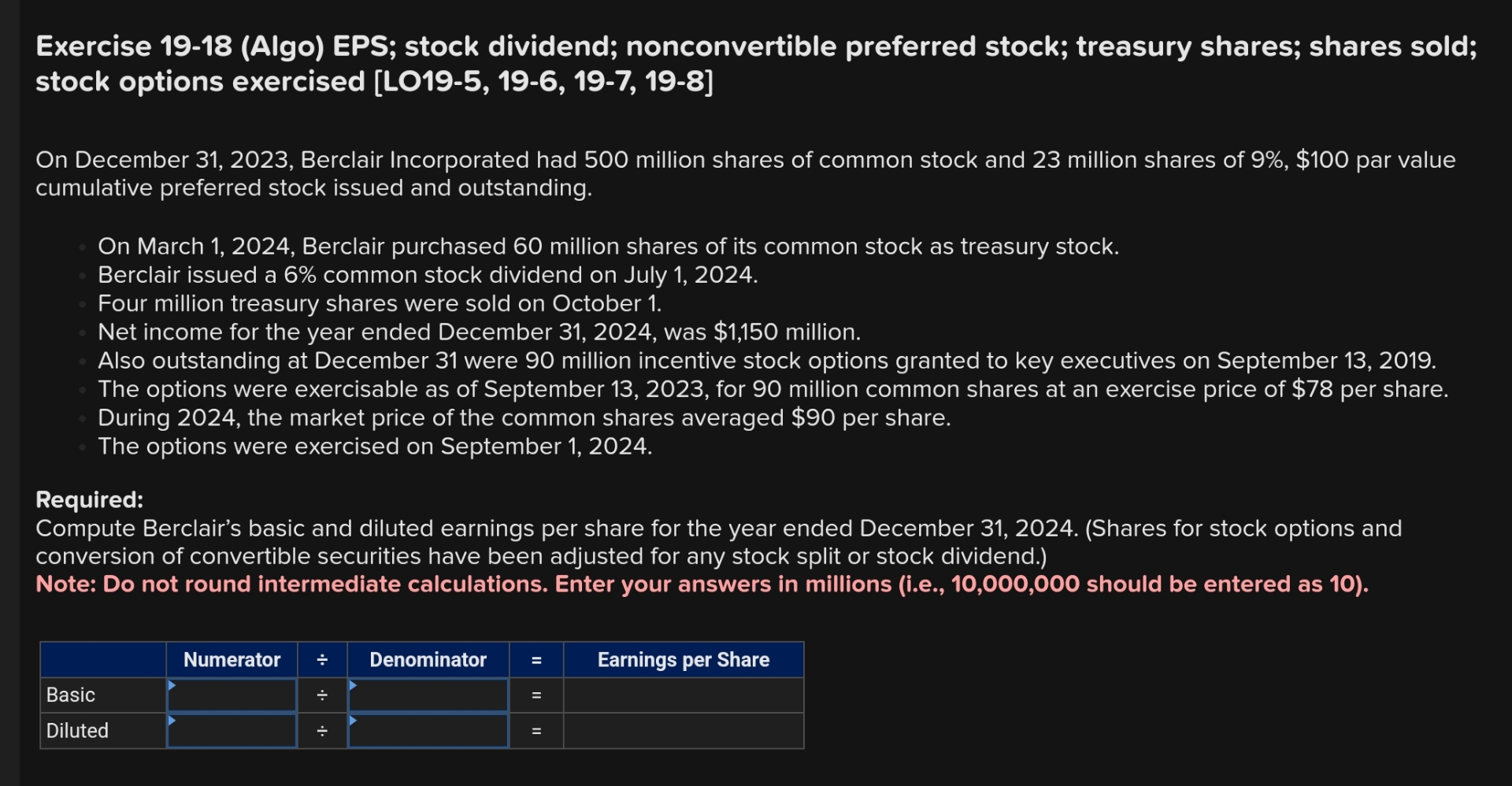Solved Exercise 19-18 (Algo) ﻿EPS; stock dividend; | Chegg.com