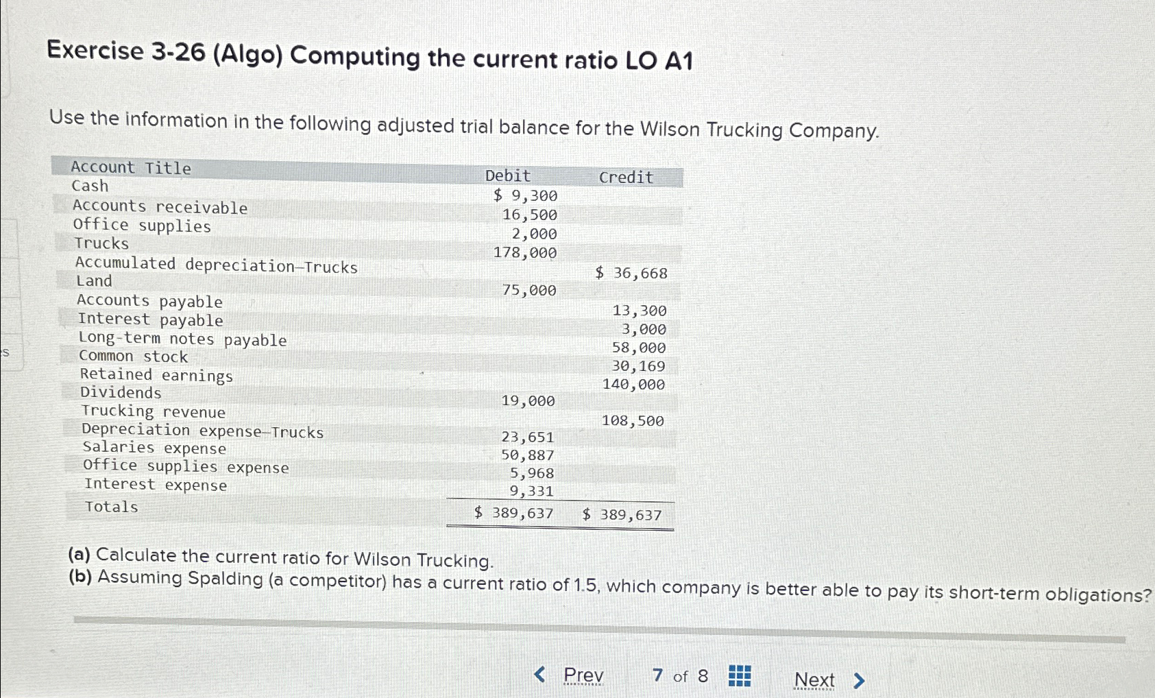 Exercise 3-26 (Algo) ﻿Computing the current ratio LO | Chegg.com