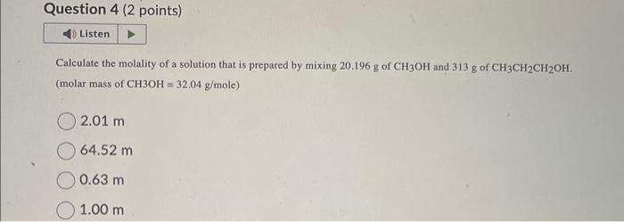 Solved Calculate the molality of a solution that is prepared | Chegg.com