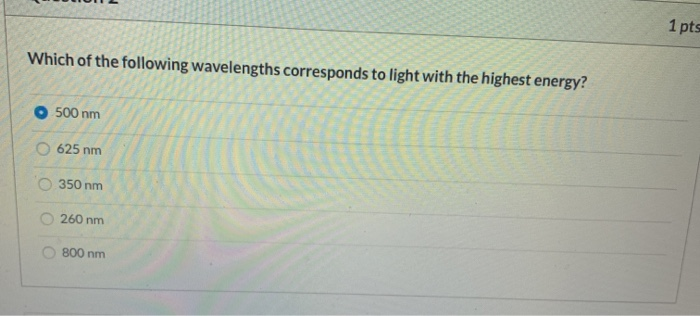 Solved 1 pts Which of the following wavelengths corresponds | Chegg.com