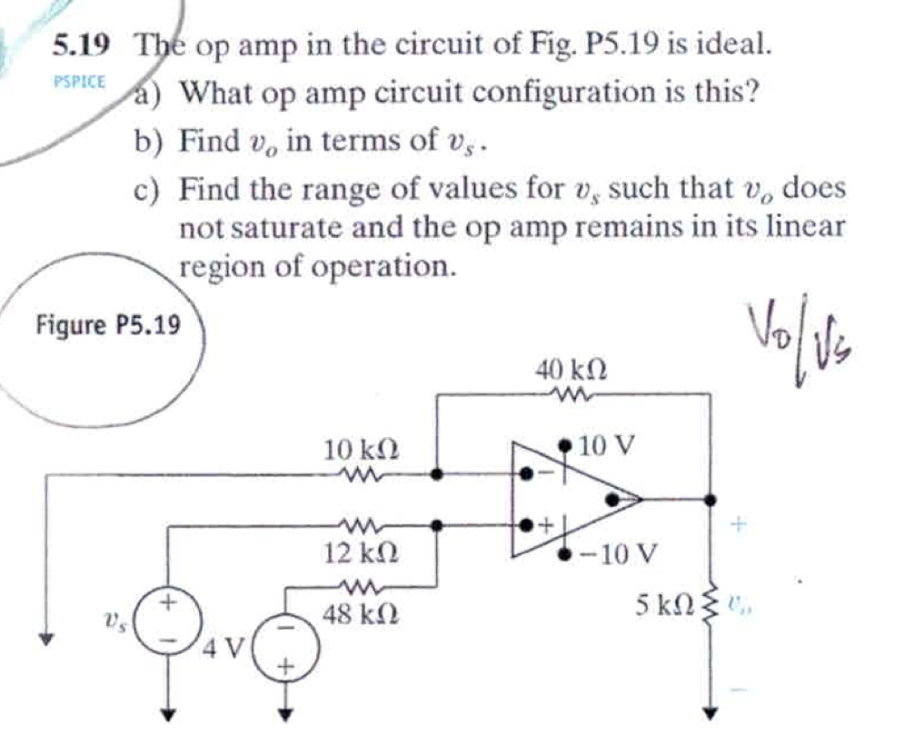 Solved 5.19 ﻿The op amp in the circuit of Fig. P5.19 ﻿is | Chegg.com