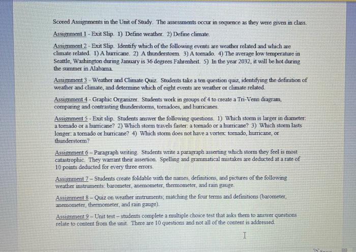 Scored Assignments in the Unit of Study. The | Chegg.com