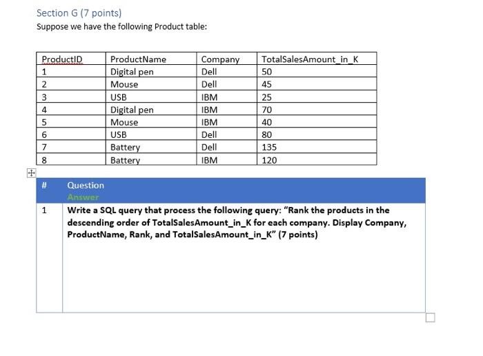 Solved Section G (7 points) Suppose we have the following | Chegg.com