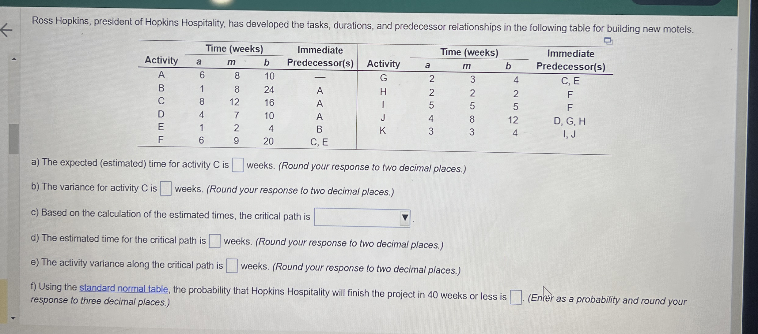 Solved Ross Hopkins, president of Hopkins Hospitality, has | Chegg.com