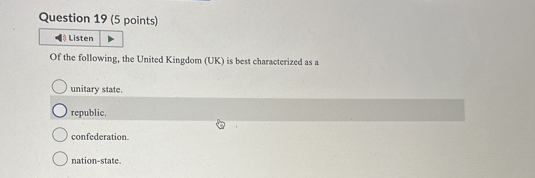 Solved Question 19 (5 ﻿points)ListenOf the following, the | Chegg.com