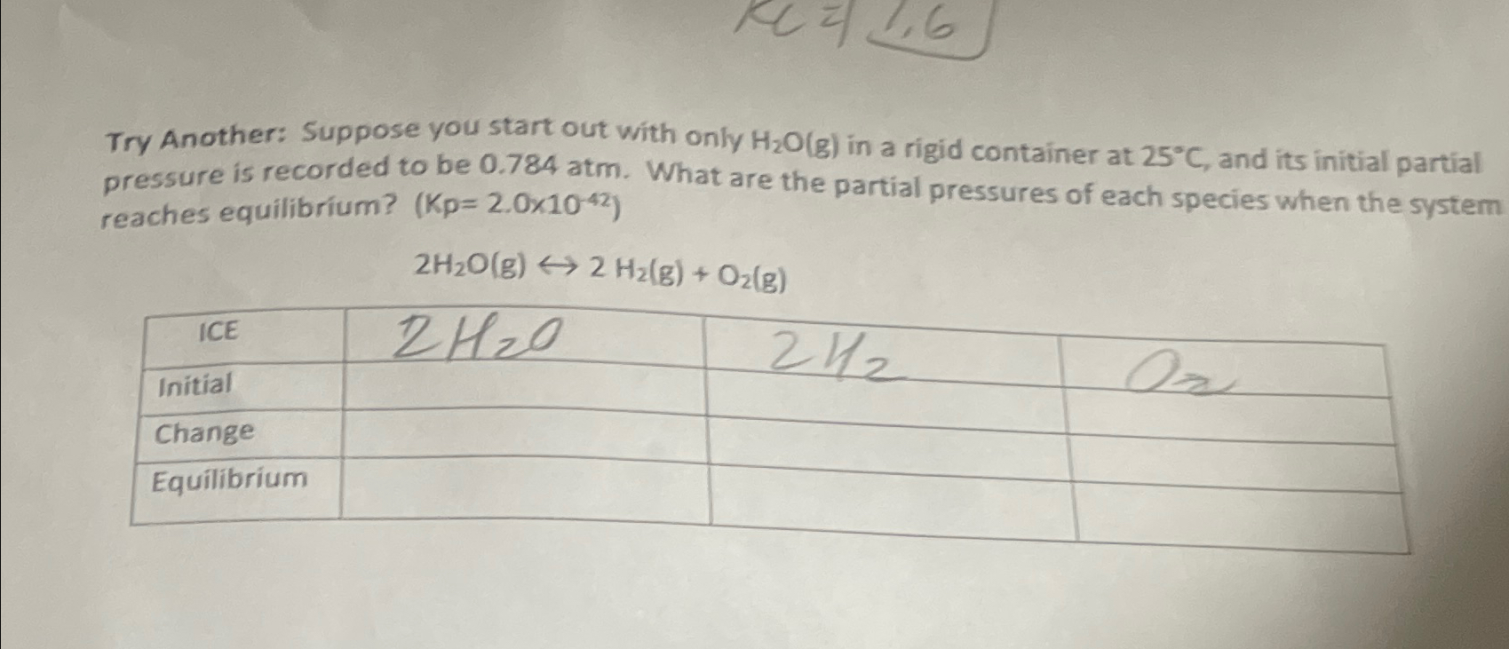 Solved Try Another: Suppose you start out with only H2O(g) | Chegg.com