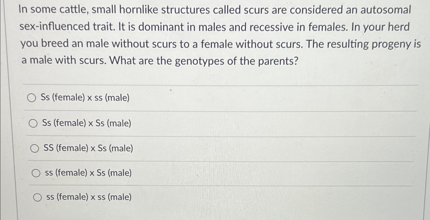 Solved In some cattle, small hornlike structures called | Chegg.com