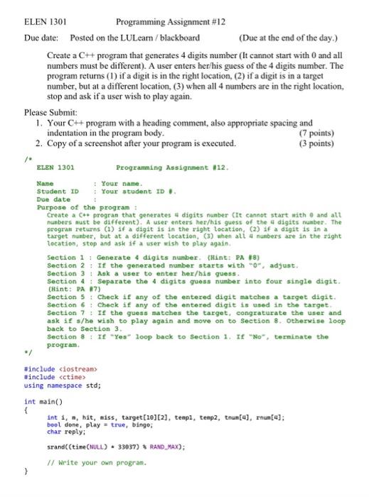 Solved ELEN 1301 Programming Assignment \#12 Due date: | Chegg.com