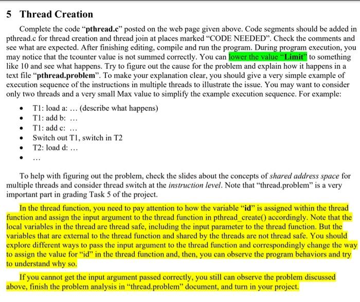 Solved 5 Thread Creation Complete the code "pthread.c" | Chegg.com