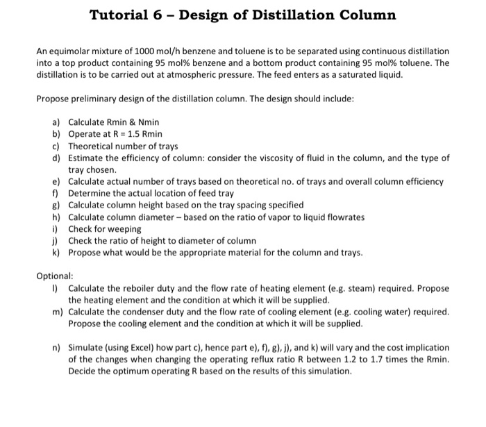 Solved Tutorial 6 - Design of Distillation Column An | Chegg.com