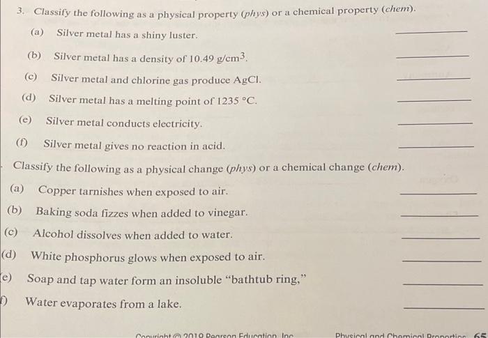 Solved 3. Classify the following as a physical property | Chegg.com