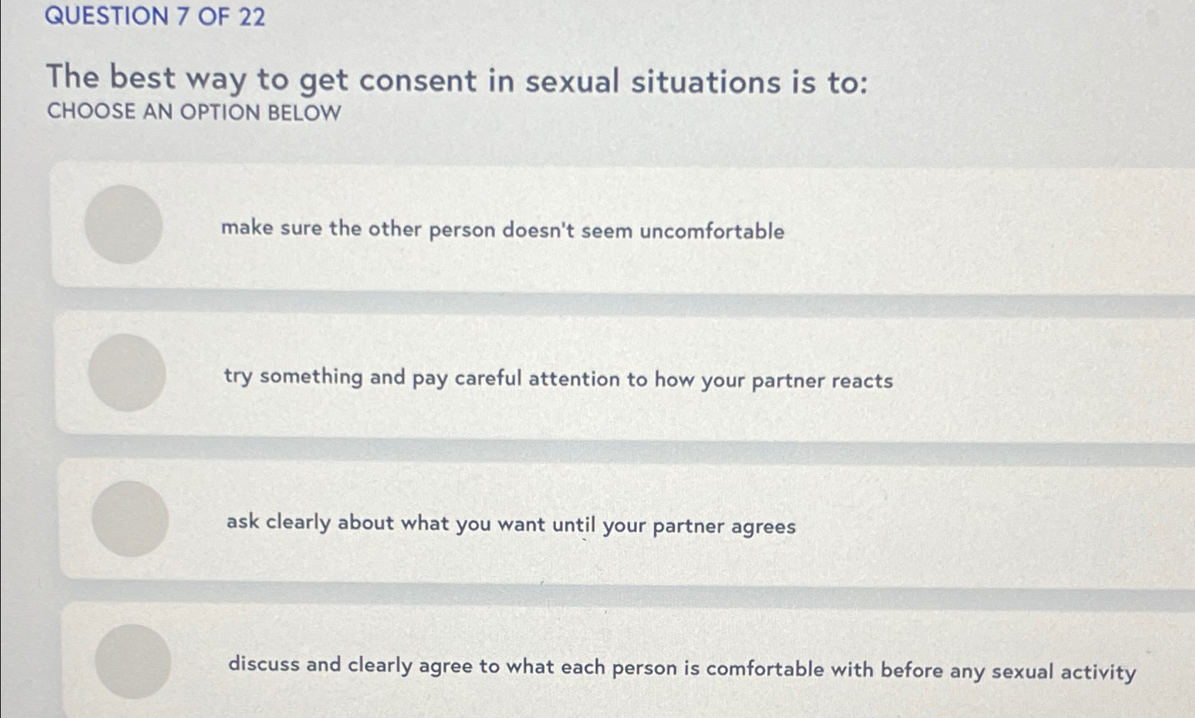 Solved QUESTION 7 ﻿OF 22The best way to get consent in | Chegg.com