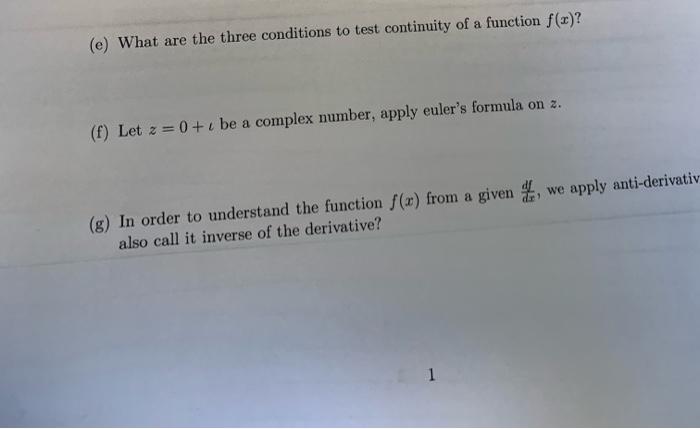 (e) What are the three conditions to test continuity | Chegg.com
