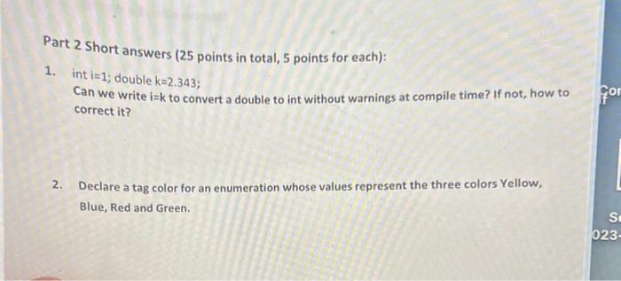 Solved Part 2 Short answers ( 25 points in total, 5 points | Chegg.com