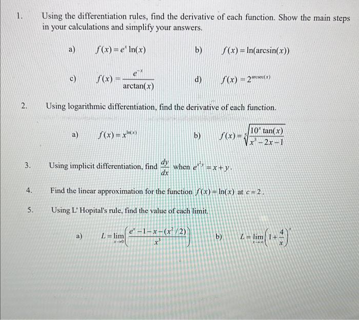 Solved Using the differentiation rules, find the derivative | Chegg.com