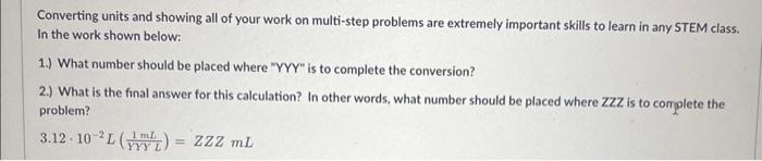Solved Converting units and showing all of your work on | Chegg.com