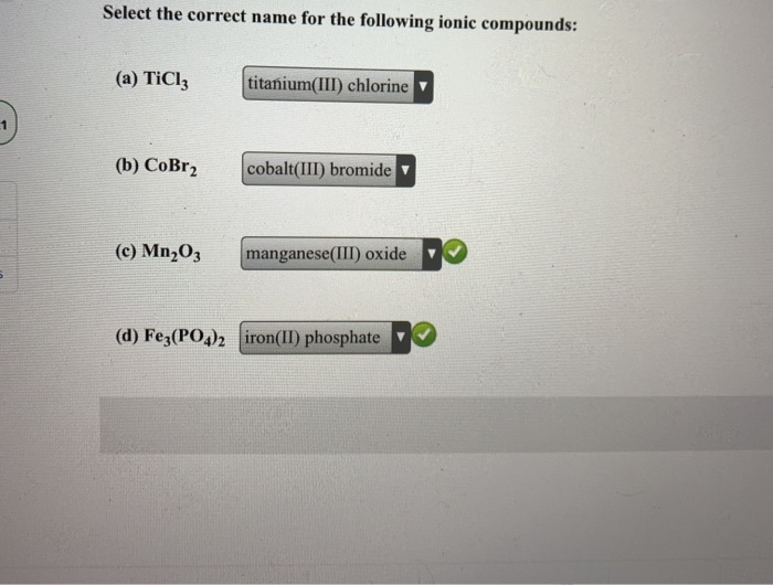 Solved Select the correct name for the following ionic | Chegg.com
