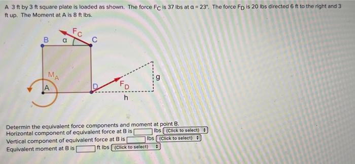 Solved A 3ft by 3ft square plate is loaded as shown. The | Chegg.com