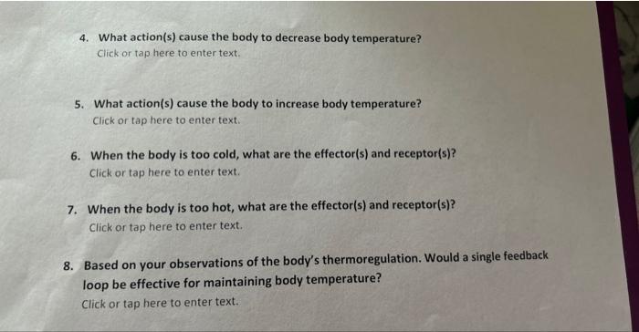 Solved 4. What action(s) cause the body to decrease body | Chegg.com