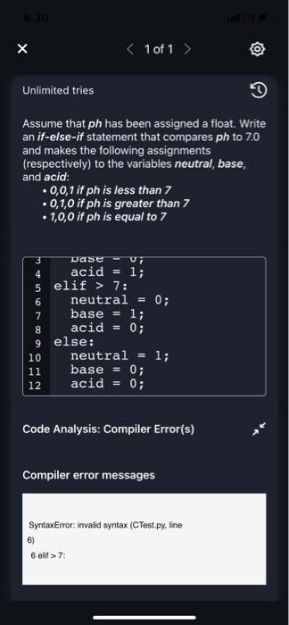 Solved Assume that ph has been assigned a float. Write an | Chegg.com
