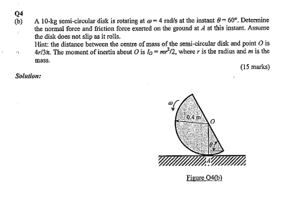 Solved Q4(b) ﻿A 10-kg ﻿semi-circular disk is rotating at | Chegg.com