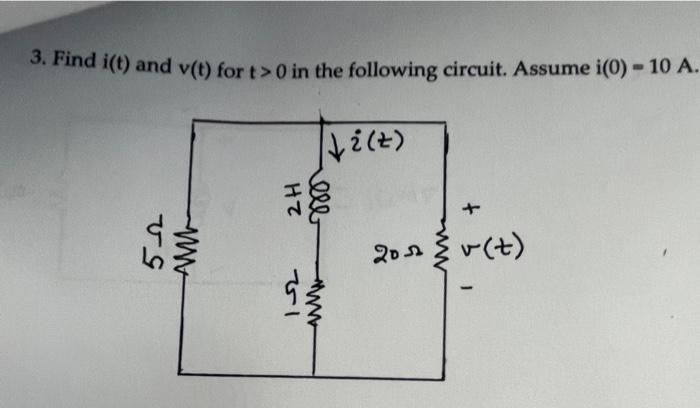 Solved 3. Find i(t) and v(t) for t>0 in the following | Chegg.com
