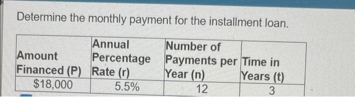 Solved Determine the monthly payment for the installment | Chegg.com