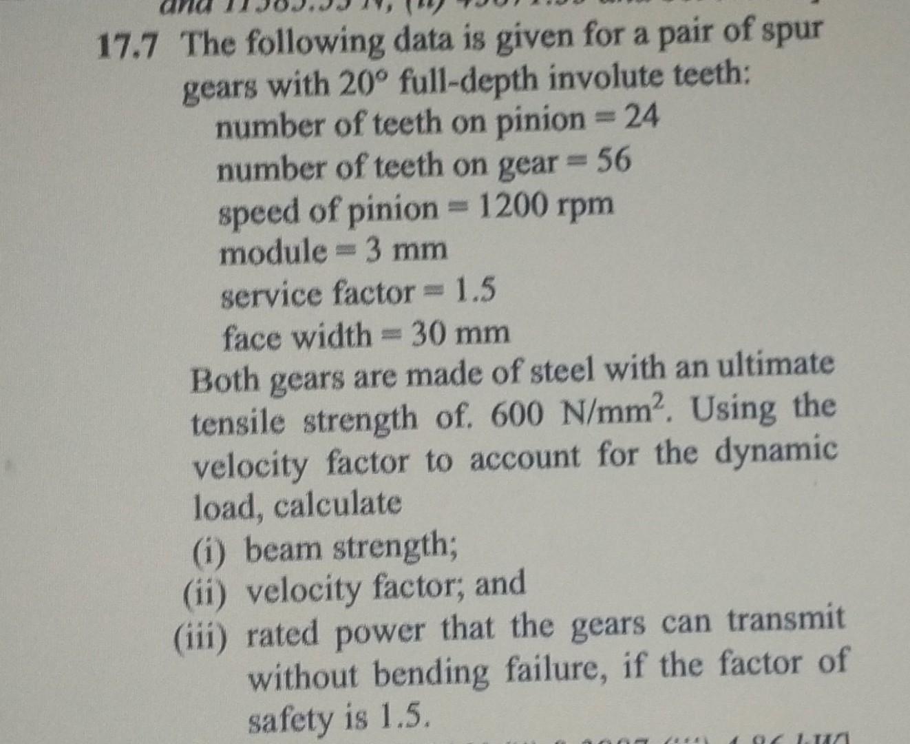 Solved 7 The following data is given for a pair of spur | Chegg.com