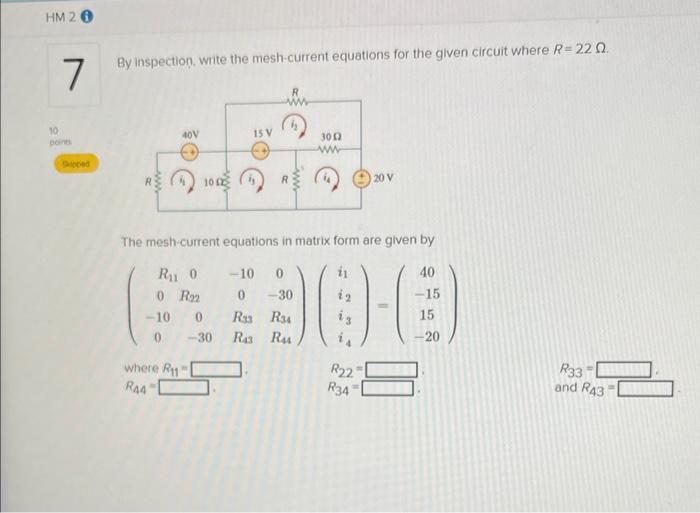 Solved By inspection, wite the mesh-current equations for | Chegg.com