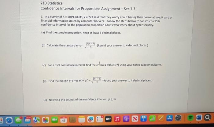 Solved Confidence Intervals for Proportions Assignment - Sec | Chegg.com