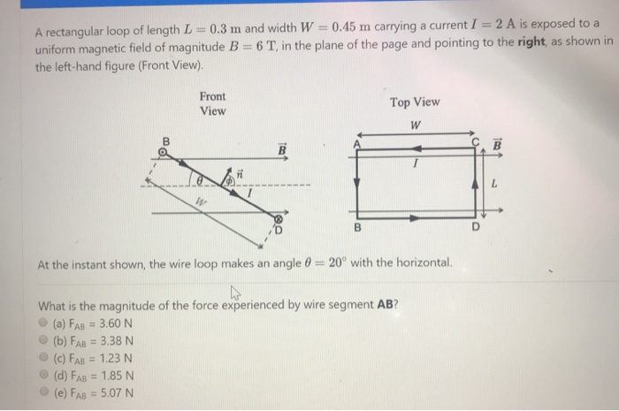 Solved A rectangular loop of length L = 0.3 m and width W = | Chegg.com