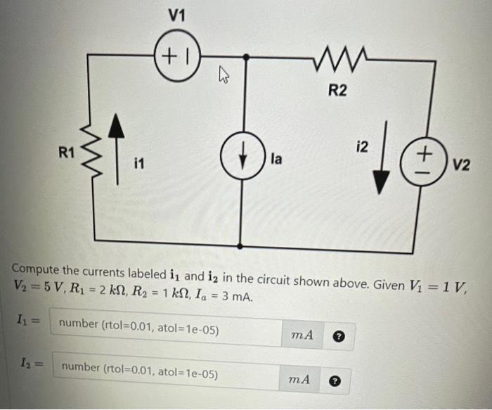Solved Compute the currents labeled i1 and i2 in the circuit | Chegg.com