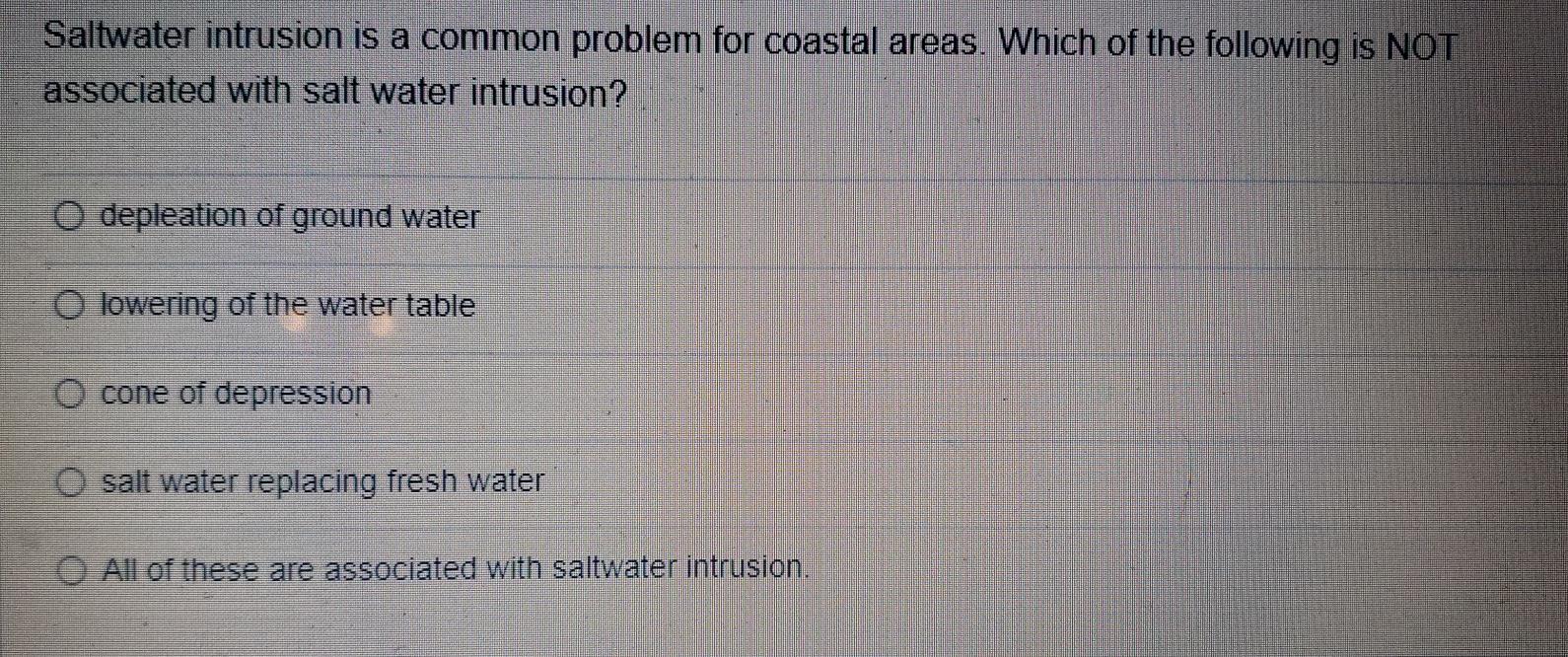 Solved Saltwater intrusion is a common problem for coastal | Chegg.com