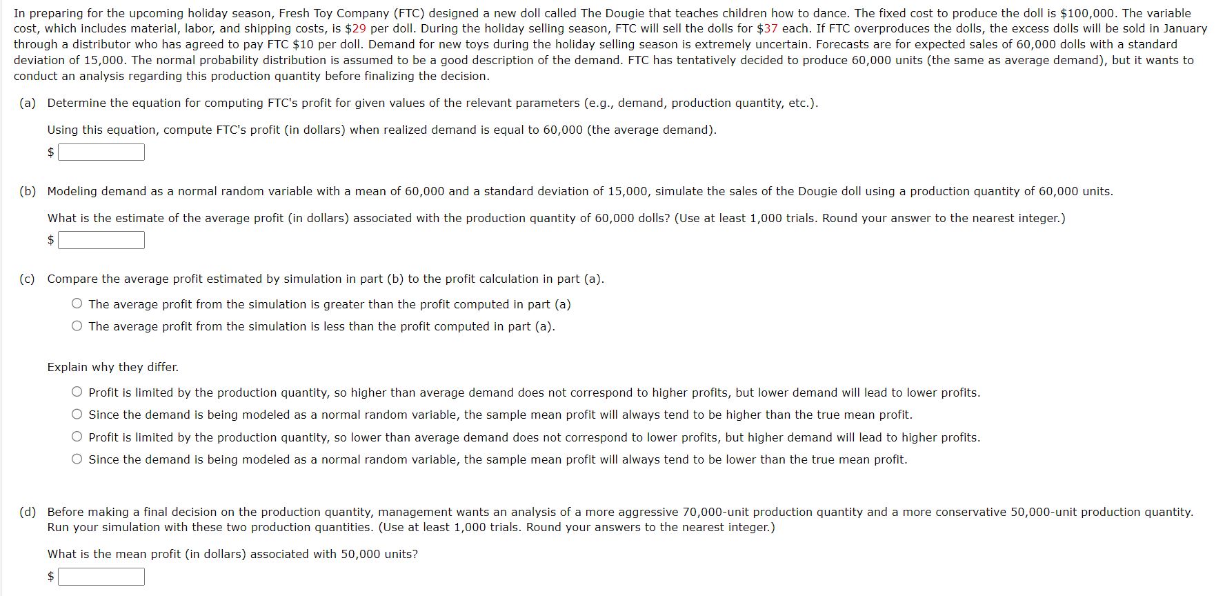 Solved In preparing for the upcoming holiday season, Fresh | Chegg.com