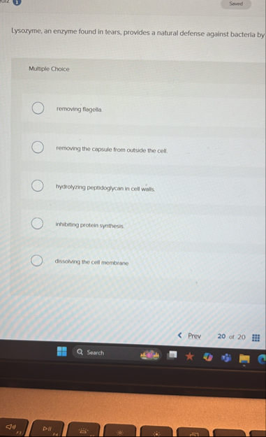 Solved Lysozyme, an enzyme found in tears, provides a | Chegg.com