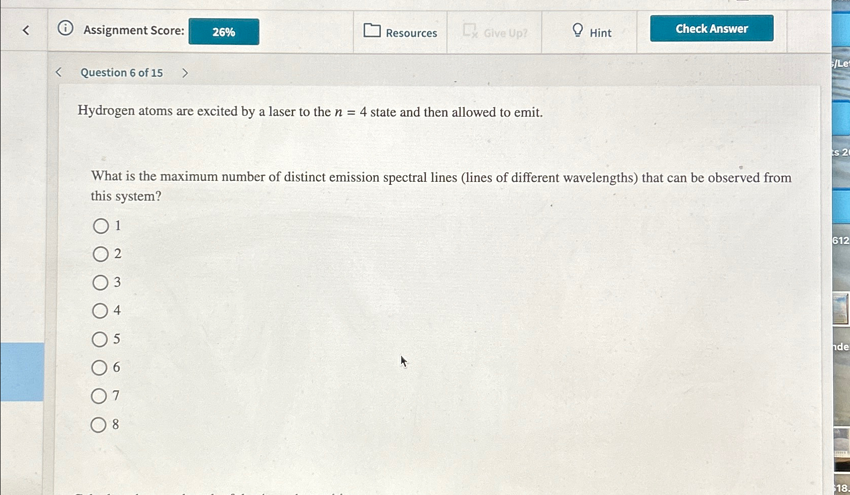 Solved Assignment Score:ResourcesQuestion 6 ﻿of 15Hydrogen | Chegg.com