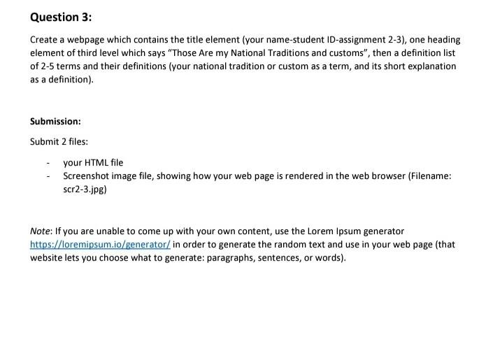 Solved Question 1: Create a webpage which contains the title | Chegg.com