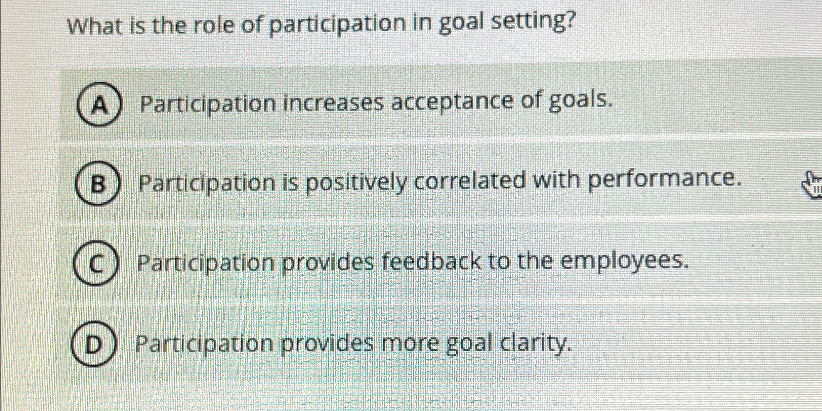 Solved What is the role of participation in goal | Chegg.com
