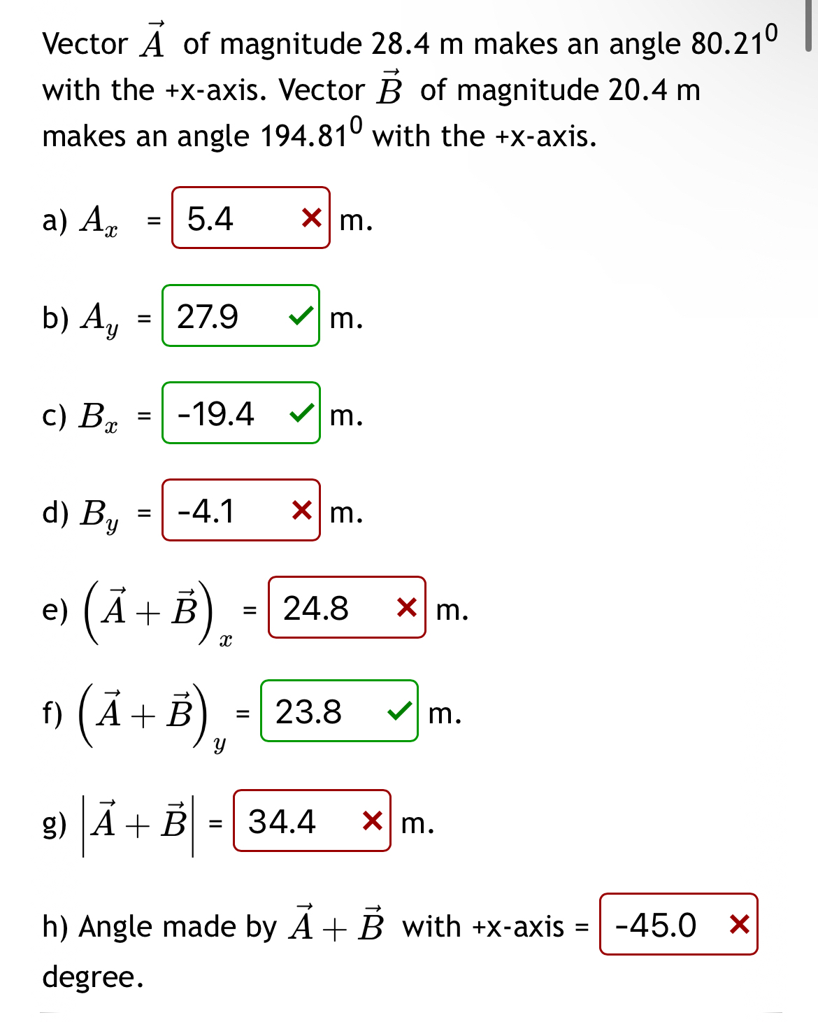 Solved Vector vec(A) ﻿of magnitude 28.4m ﻿makes an angle | Chegg.com