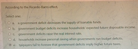 Solved According to the Ricardo-Barro effect.Select one:a. | Chegg.com
