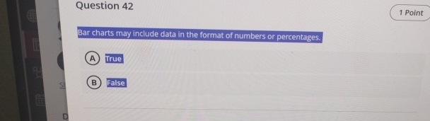 Solved Question 42Bar charts may include data in the format | Chegg.com